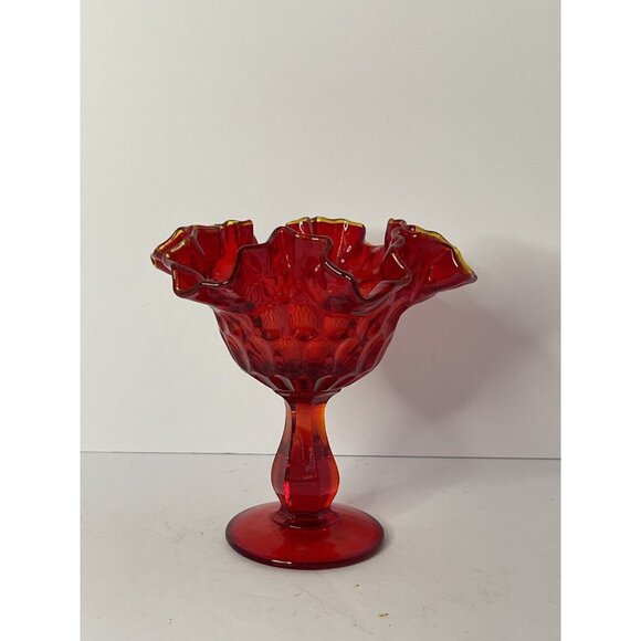 Fenton | Accents | Fenton Red Ruby With Amberina Crest Thumbprint ...
